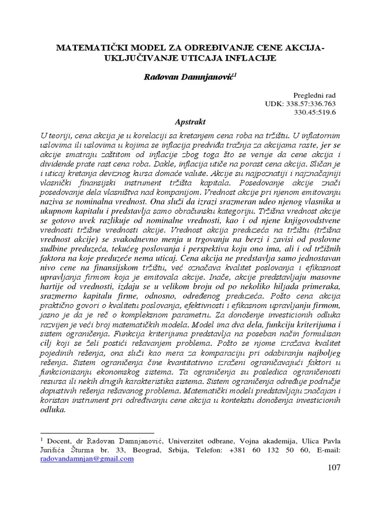 Matematicki Model Za Odredjivanje Cene Akcija | PDF