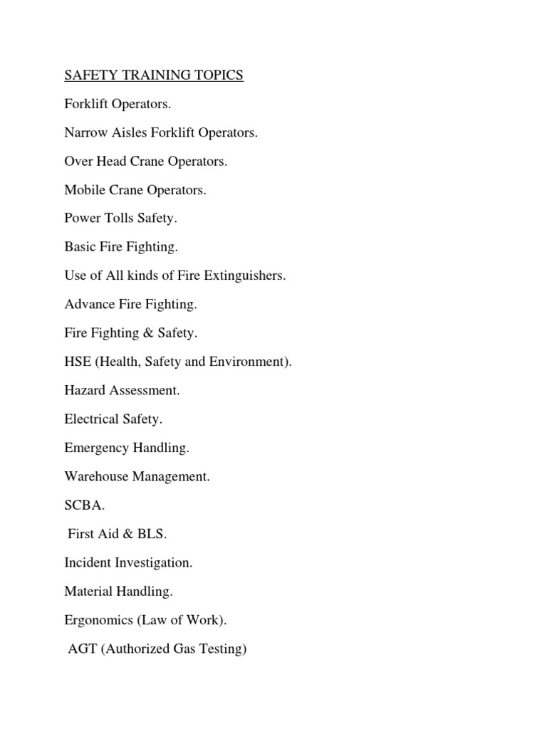 Safety Training Topics | PDF