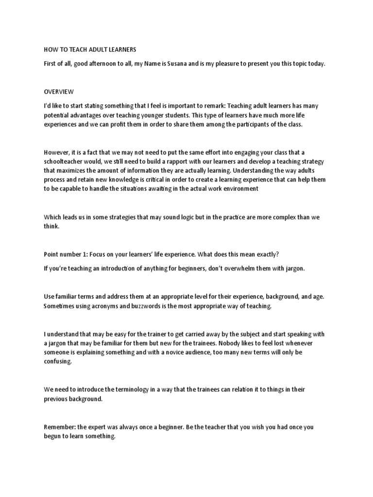 How To Teach Adult Learners Pdf Teaching Method Learning