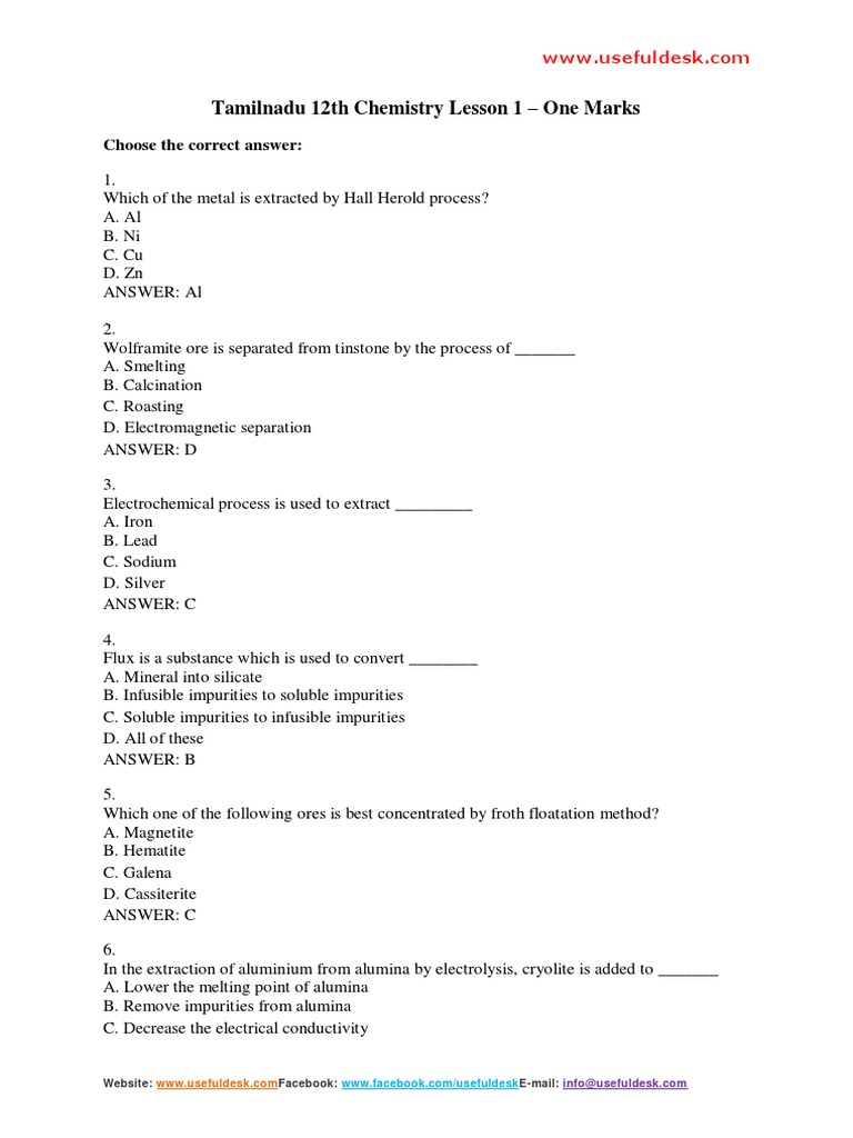 12th Chemistry Lesson 1 One Word | PDF | Redox | Oxide