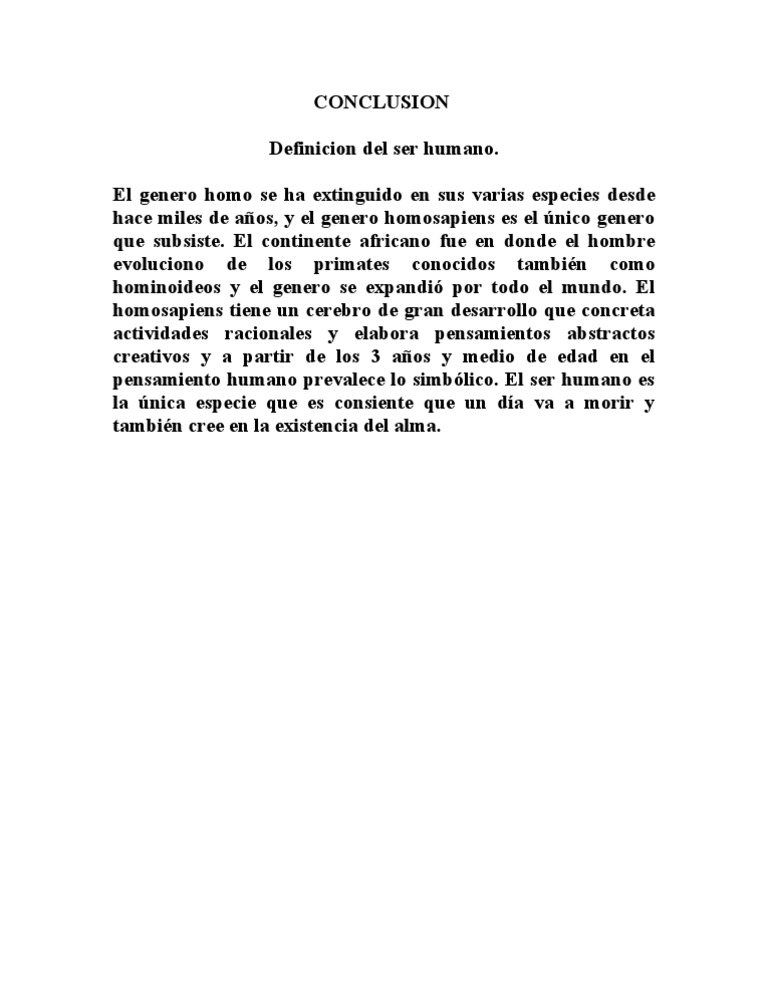 Conclusion de Definicion Del Ser Humano | PDF
