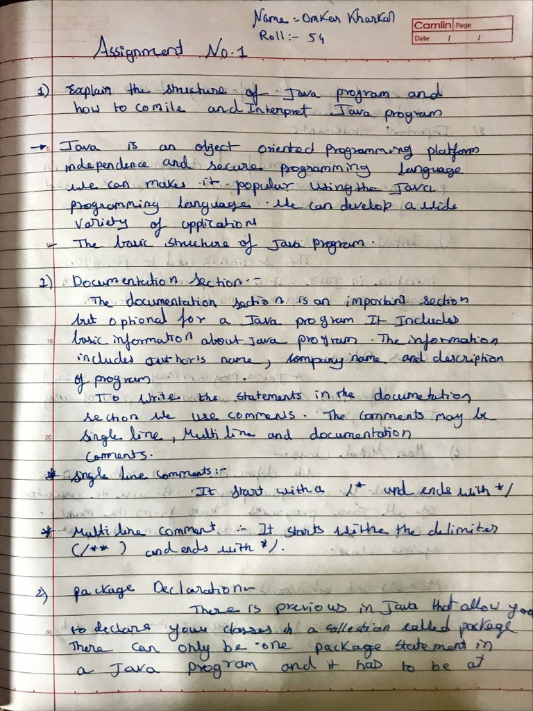 Omkar Kharkar Roll No. 54 OOP Assignment No. 1 | PDF