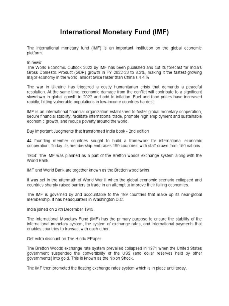 International Monetary Fund (IMF) | PDF | International Monetary Fund | Bretton Woods System