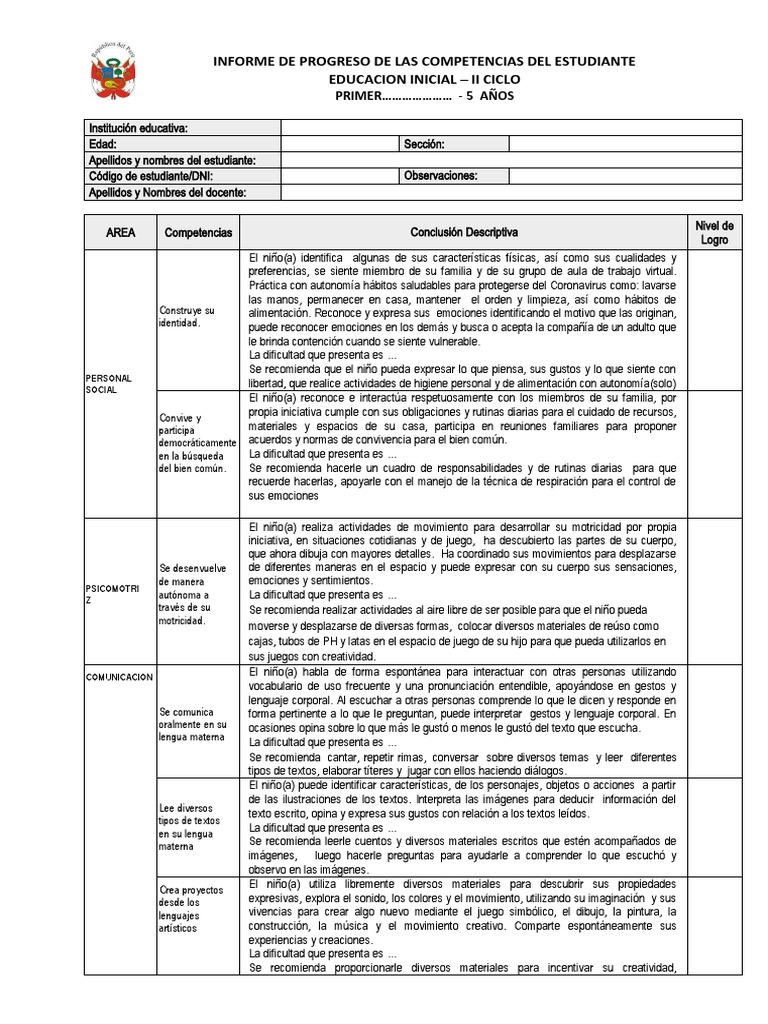 Informe de Progreso de Las Competencias Del Estudiante | PDF | Geometría | Educación de la ...