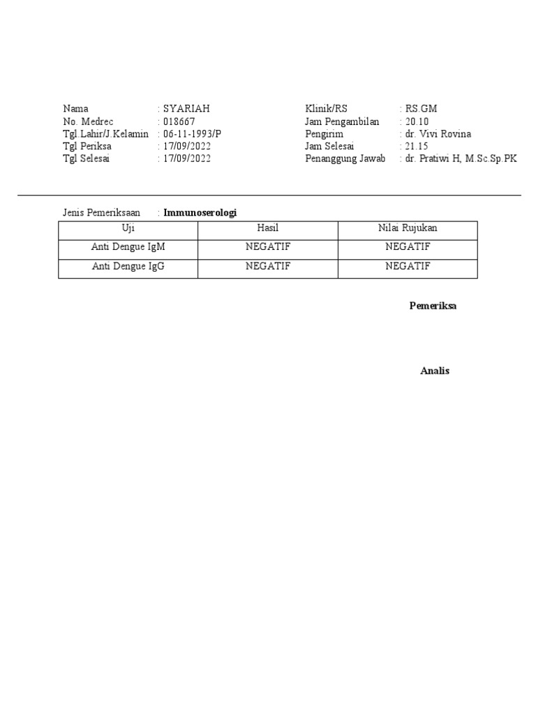 Hasil Dengue IgG-IgM | PDF