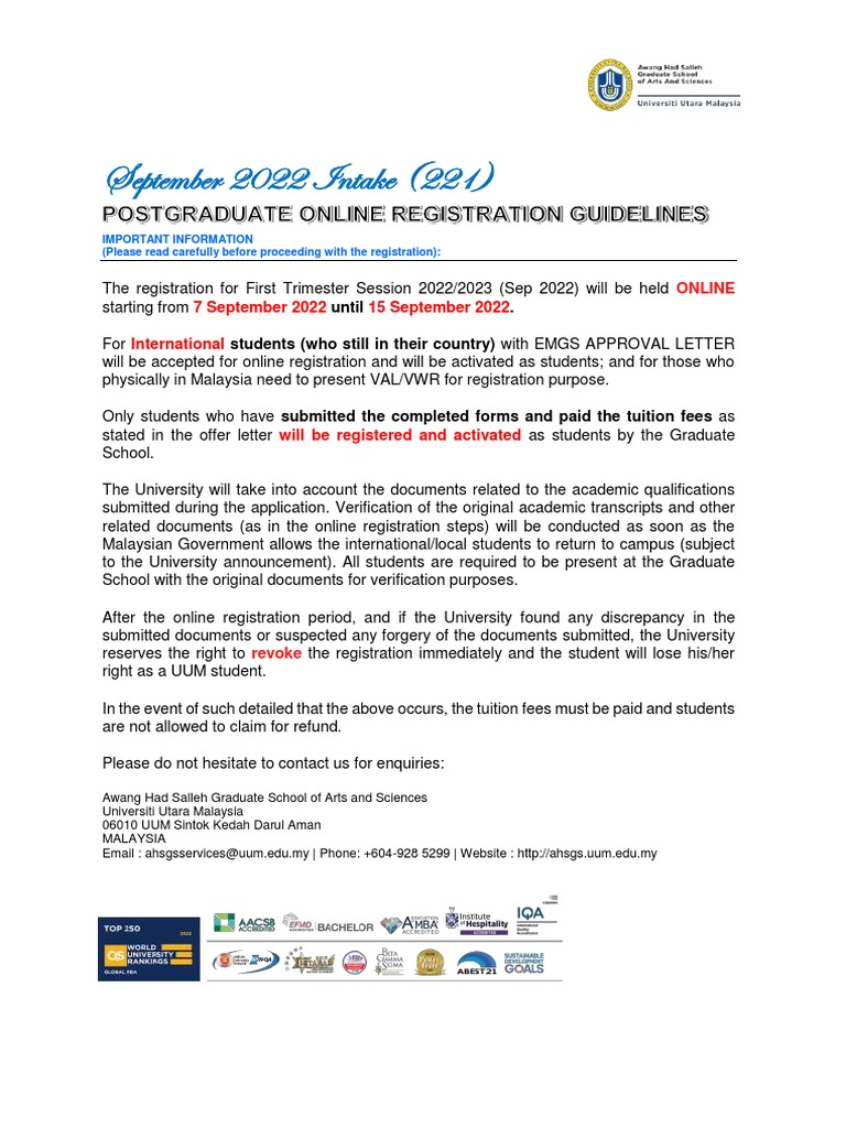 UUM CAS - PG New Stud Online Registration Guidelines - 221 | PDF