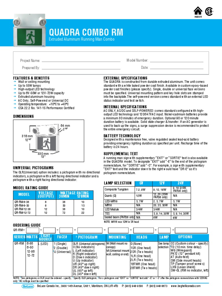 Specification Sheet for the QUADRA Extruded Aluminum Running Man Combo ...