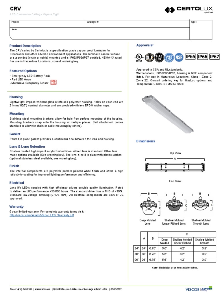 CRV Led Spec Sheet | PDF | Equipment | Building Engineering