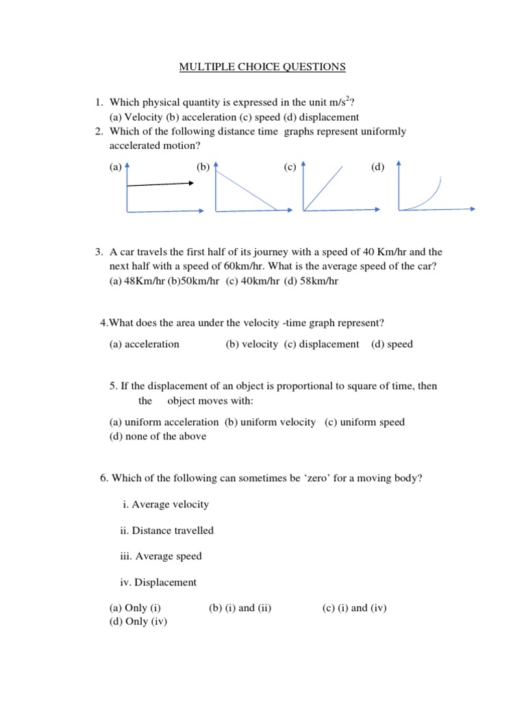 Motion MCQ | PDF | Teaching Methods & Materials | Science & Mathematics