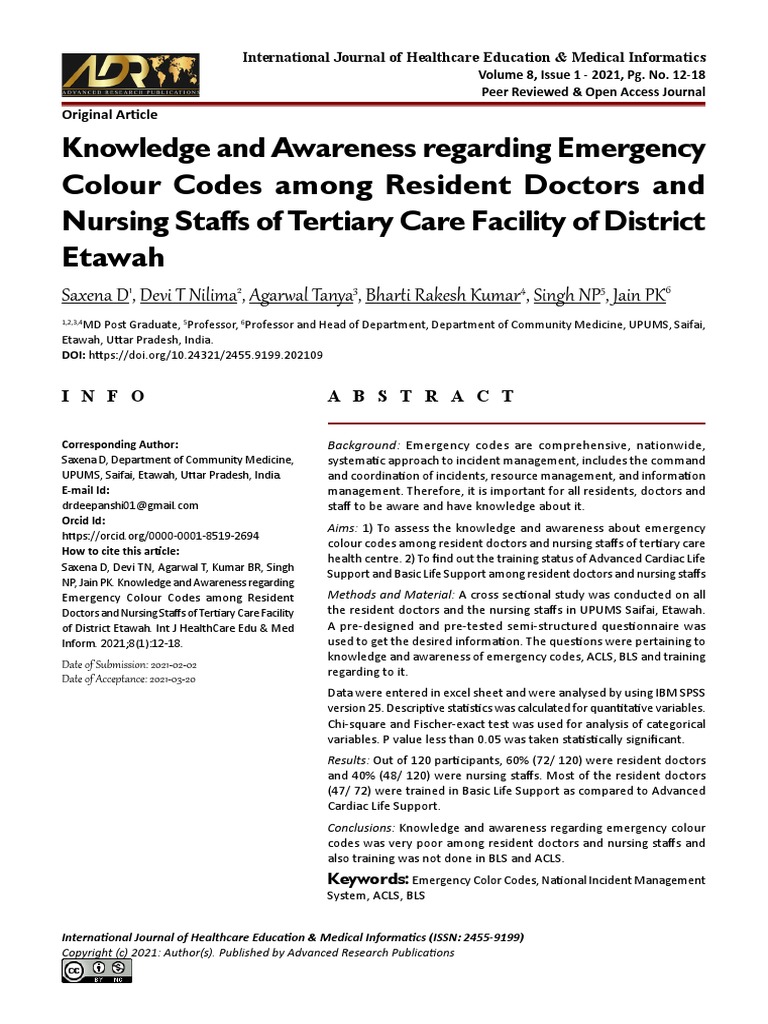 A Is Emergency Code Pdf Health Sciences Medical Emergencies 0157