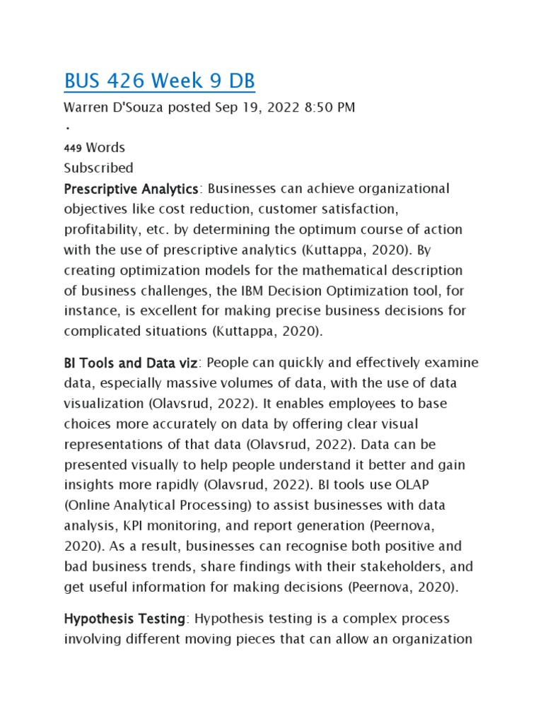 BUS 426 Week 9 DB | PDF | Analytics | P Value