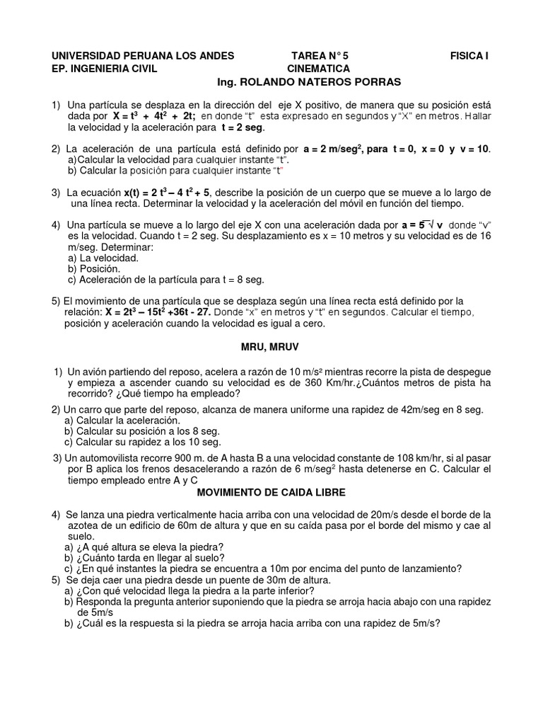 Tarea #5 (MRUV) - 2022-II | PDF | Velocidad | Aceleración