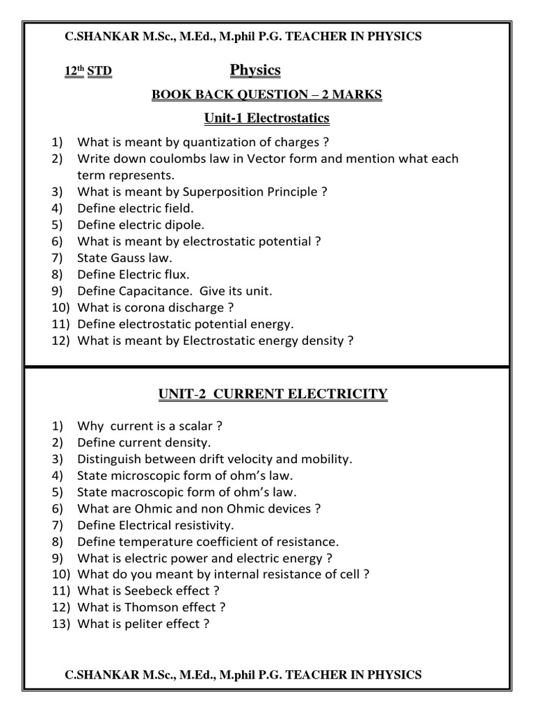 Physics 2 Mark-Converted Bss Yr Da | PDF | Electrostatics ...