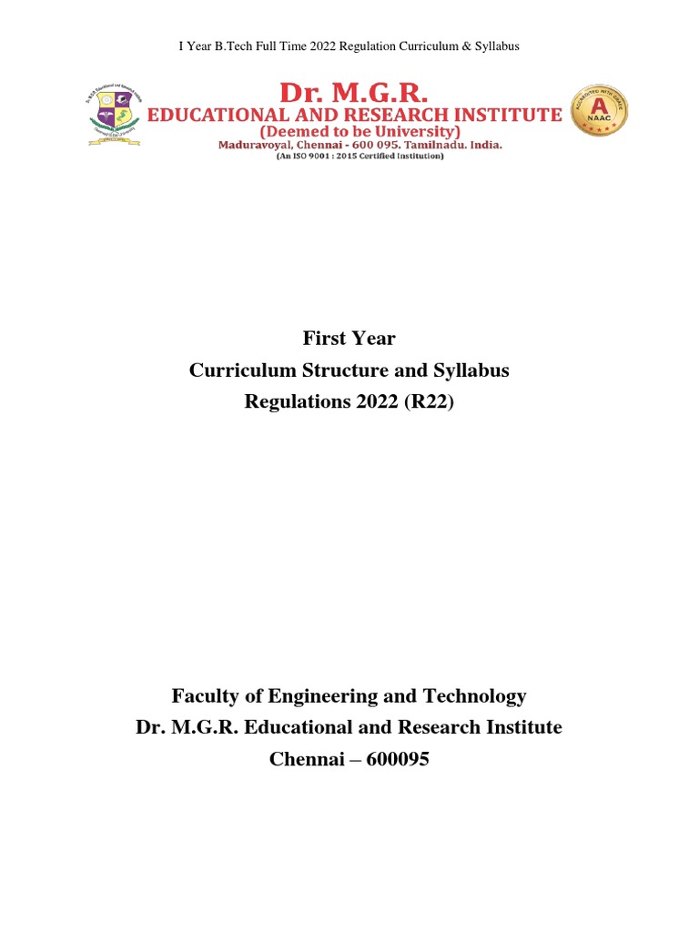 2022 Curriculum & Syllabus - I & II Semesters Vss Yt | PDF