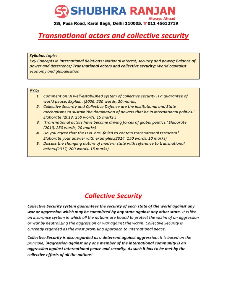 Transnational Actors and Collective Security | PDF | United Nations Security Council | United ...