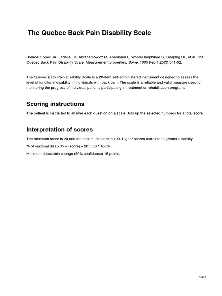 The Quebec Back Pain Disability Scale | PDF | Back Pain | Disability