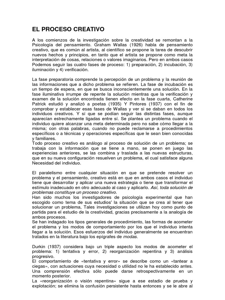 El Proceso Creativo | PDF | Creatividad | Pensamiento