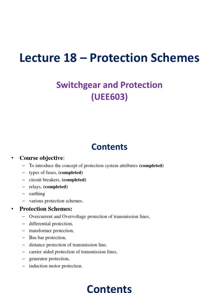 Lecture18 UEE603 ProtectionSchemes | PDF