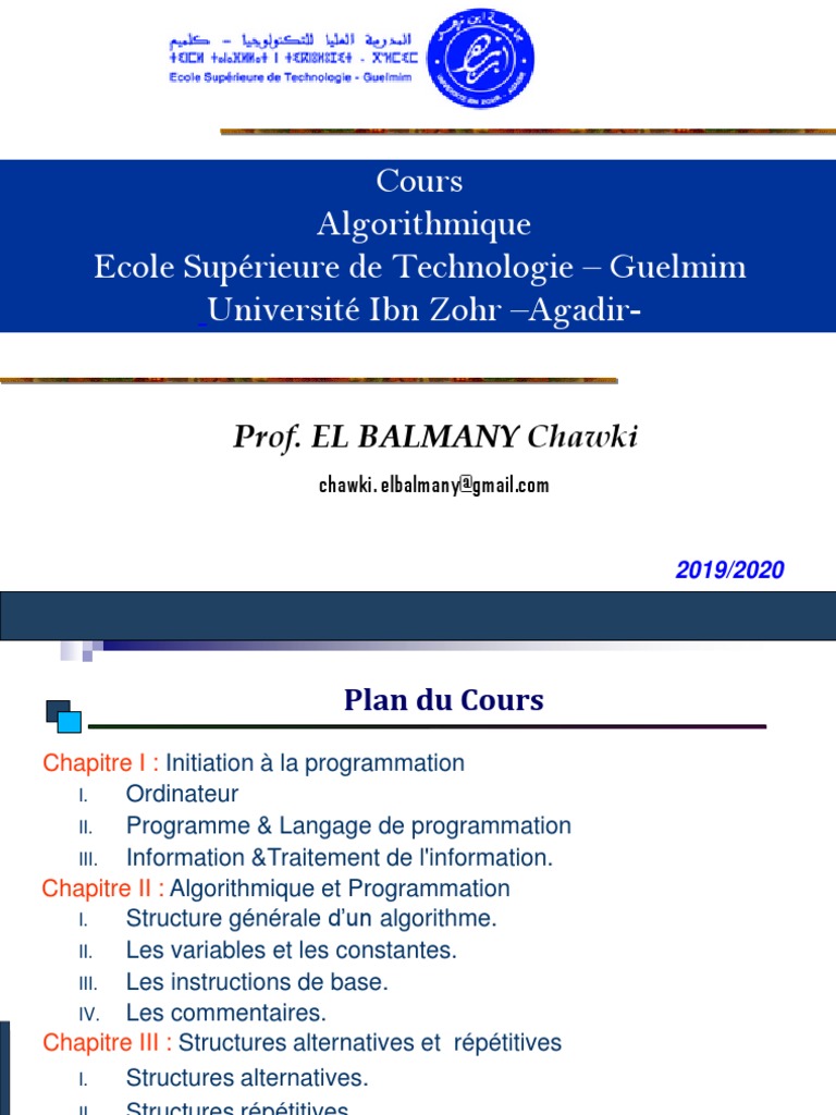 Cours Algo 2020 | PDF | Entrée/Sortie | Processeur