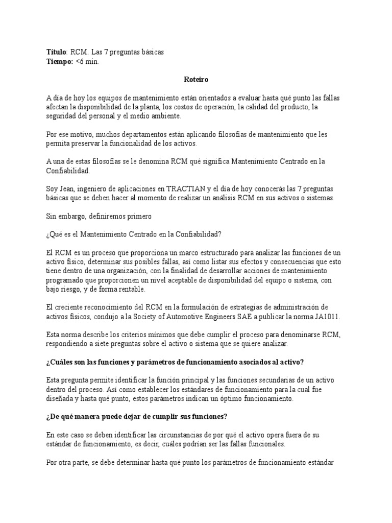 RCM. Las 7 Preguntas Básicas | Descargar gratis PDF | Ingeniería de confiabilidad