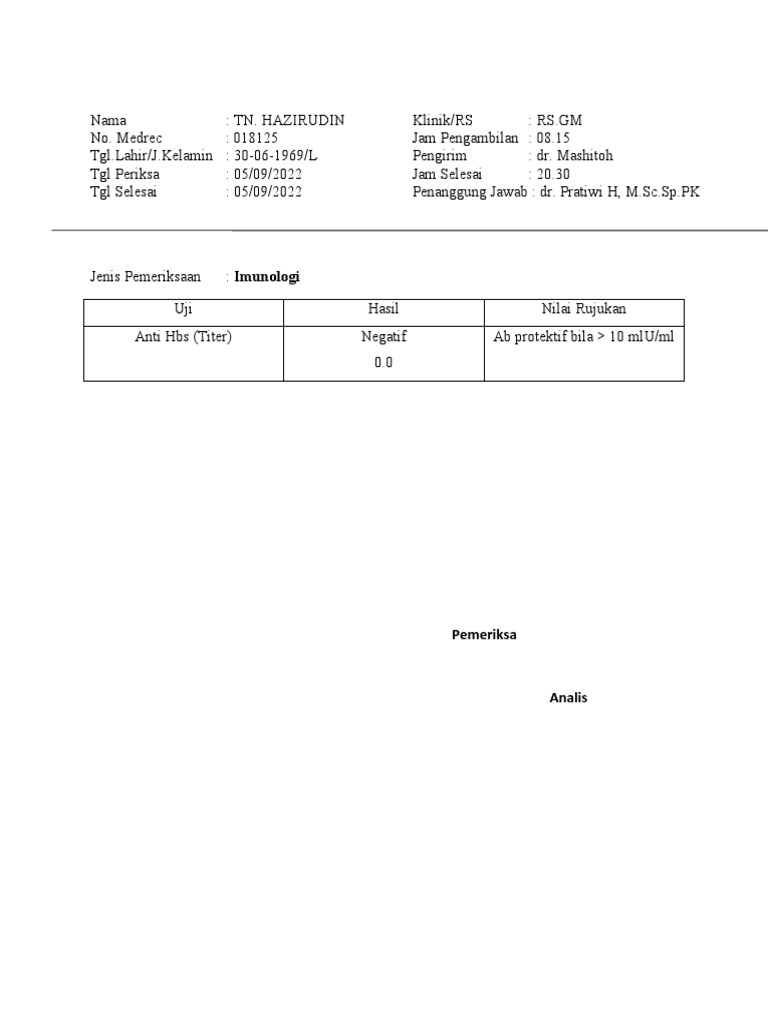 Hasil HBS Titer | PDF