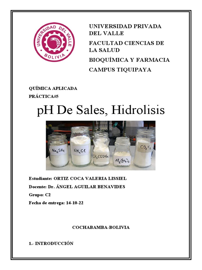 Informe#5 PH Hidrolisis | PDF | Sal (química) | Hidrólisis
