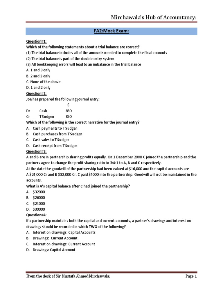 FA2 Mock 3 Exam | Download Free PDF | Debits And Credits | Bookkeeping