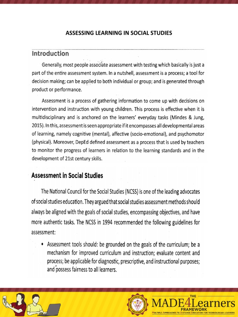 Assessment Strategies For Social Studies | PDF