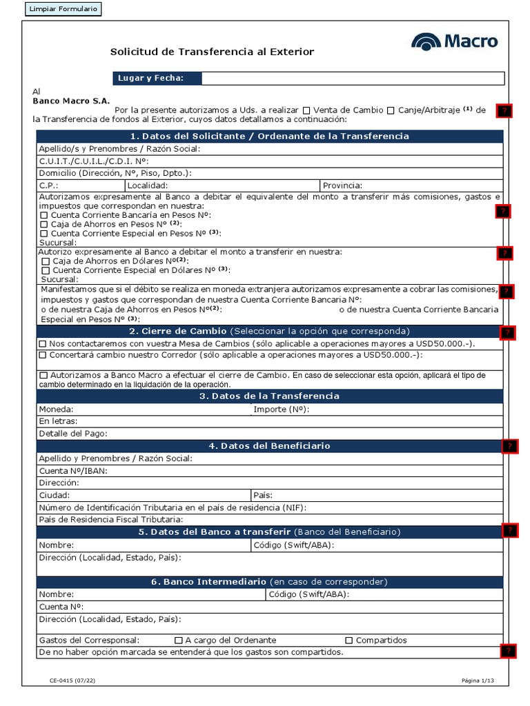 Solicitud de Transferencia Al Exterior: Lugar y Fecha | PDF | Bancos | Impuestos