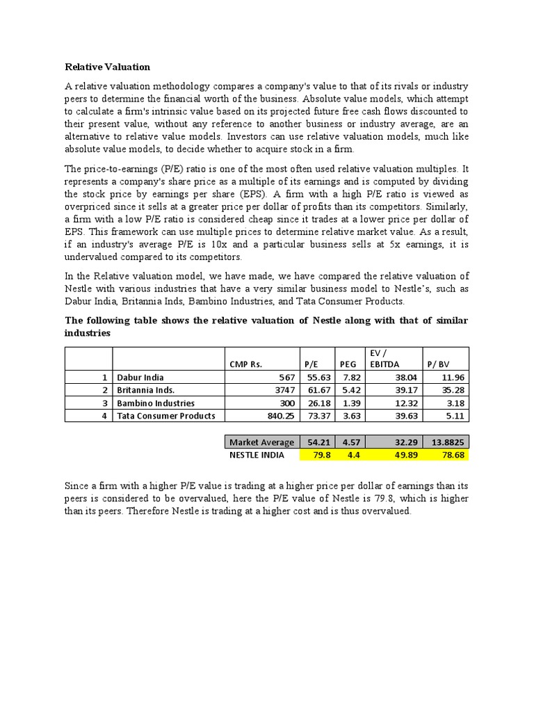Relative Valuation | PDF | Price–Earnings Ratio | Valuation (Finance) Relative Valuation | PDF | Price–Earnings Ratio | Valuation (Finance)