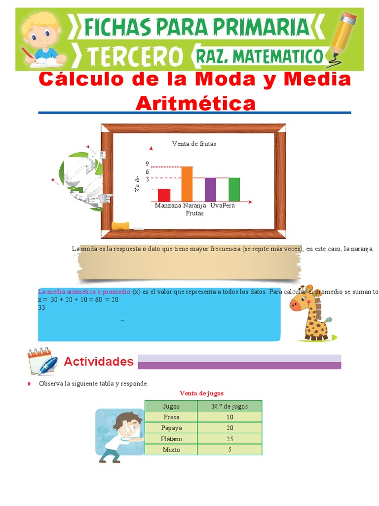 Cálculo de La Moda y Media Aritmética para Tercero de Primaria | PDF