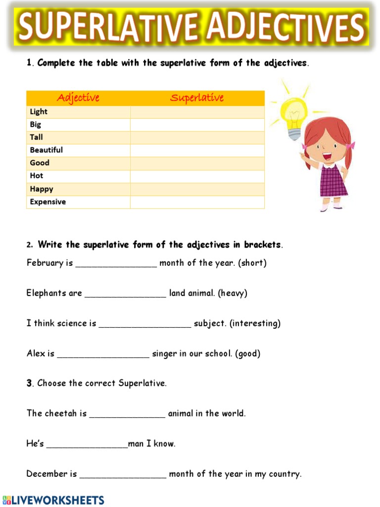 Superlative Adjectives Practice Worksheet | PDF