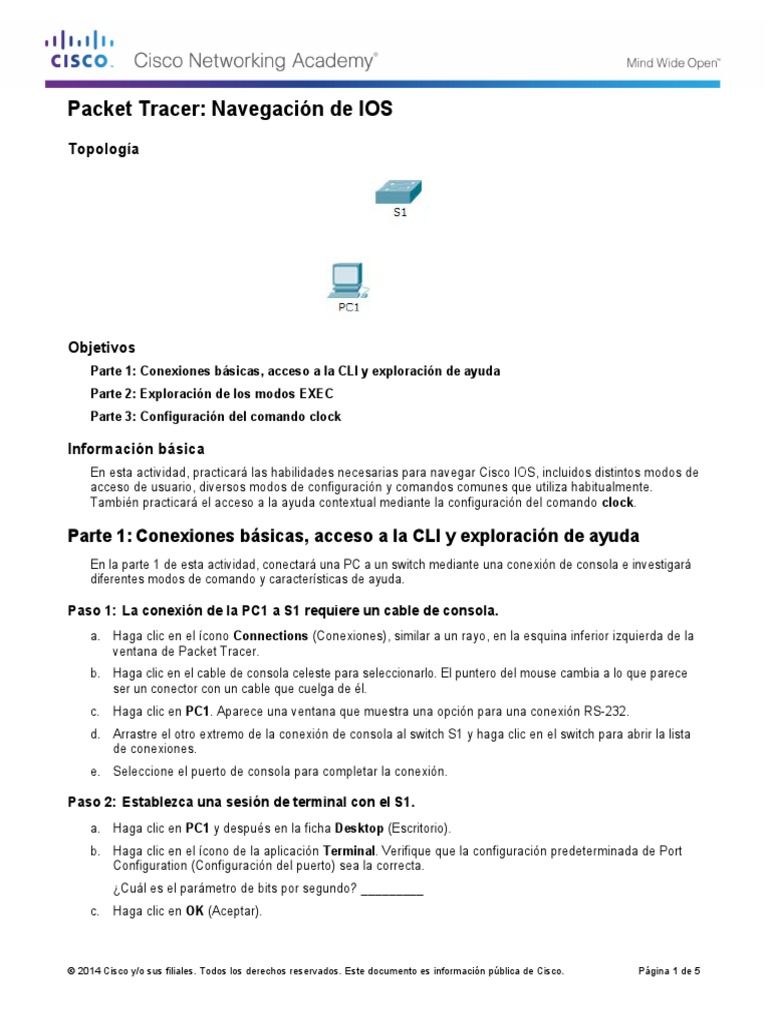2.1.4.8 Packet Tracer - Navigating The IOS Instructions | PDF | Interfaz de línea de comando ...