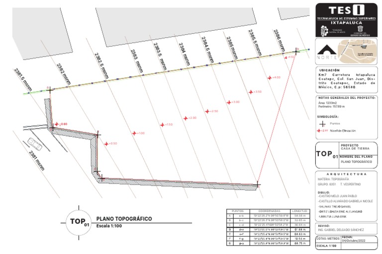 Plano Topografía - Escala 1 - 100 | PDF