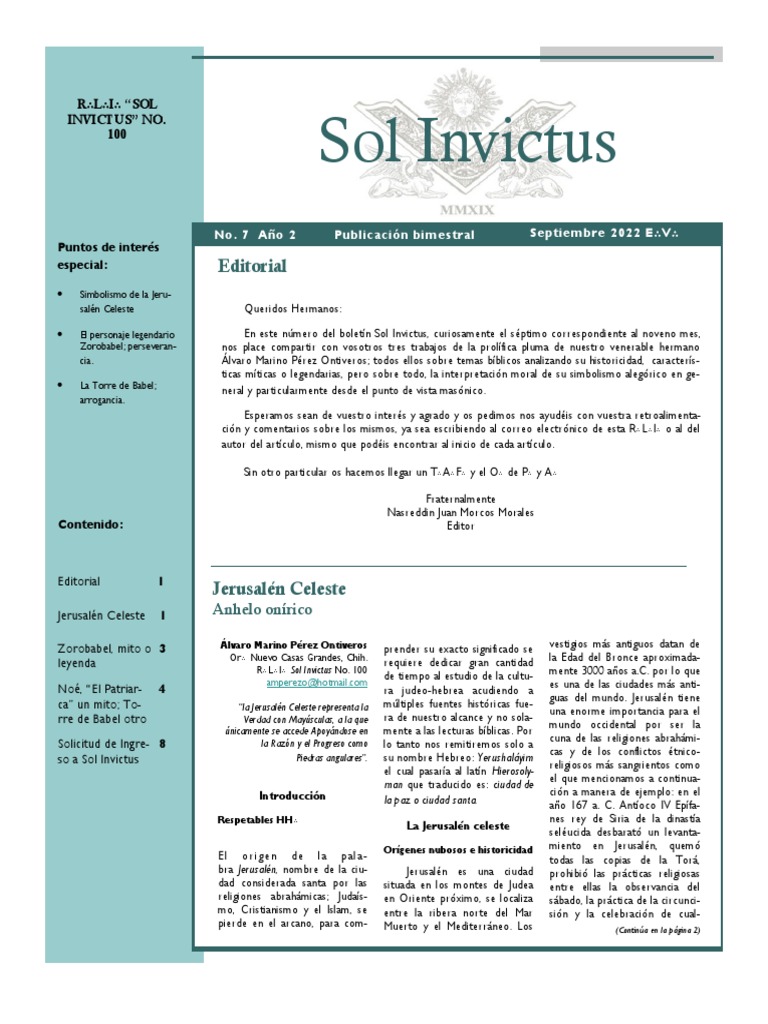 Boletín Sol Invictus No. 7 - Septiembre 2022 | PDF