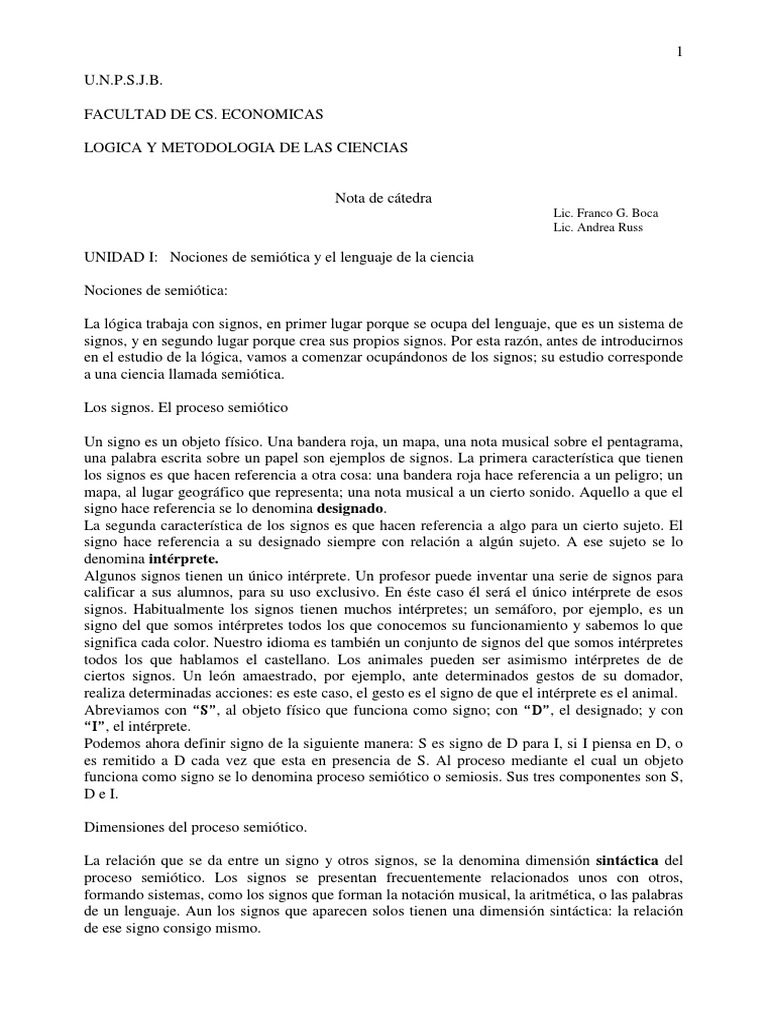 Nociones de Semiótica y El Lenguaje de La Ciencia - Nota de Cátedra | PDF
