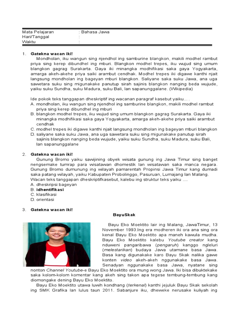 Latihan Soal Usek Bahasa Jawa | PDF