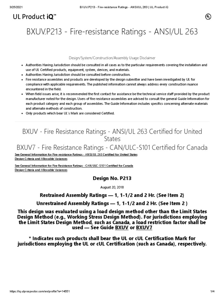 BXUV.P213 - Fire-Resistance Ratings - ANSI - UL 263 - UL Product Iq ...