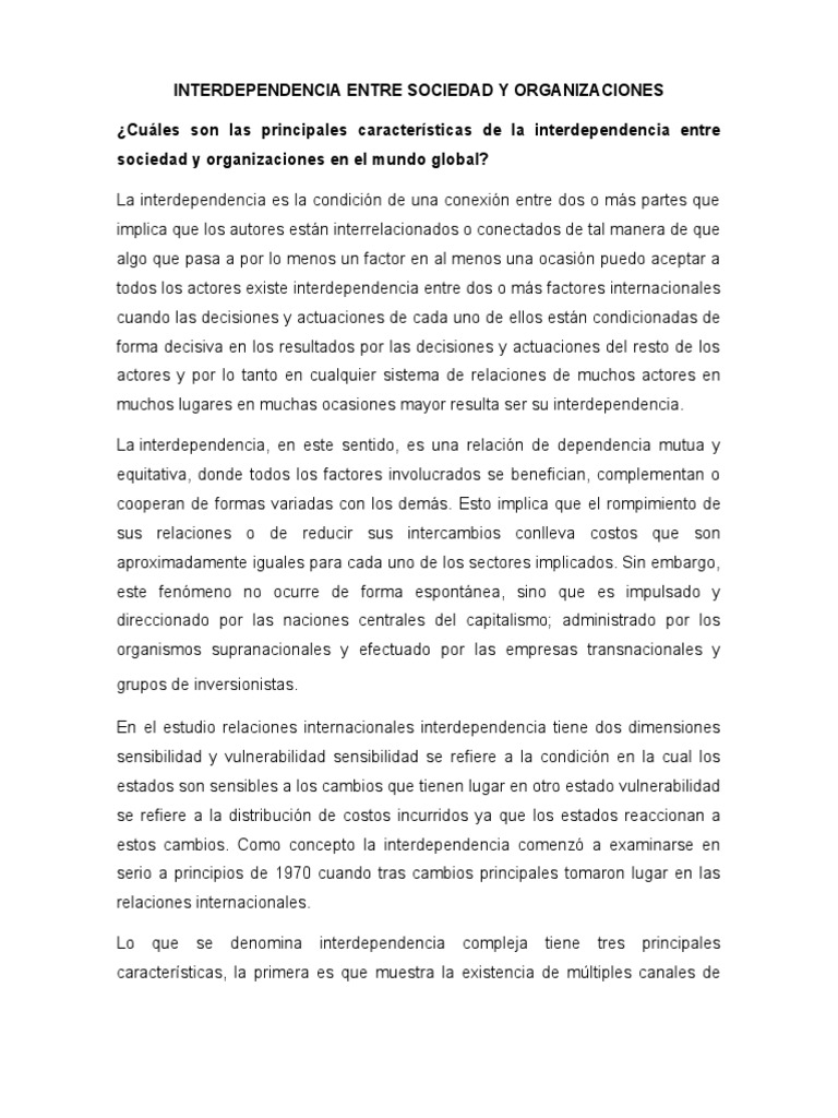 Características de la interdependencia social | PDF | Gobernancia ...