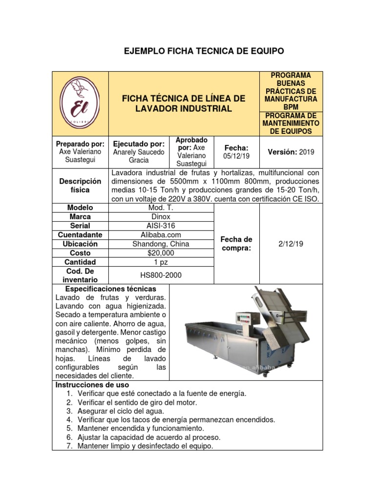 Lavadora Industrial: Ficha Técnica y Uso | PDF | Tecnología