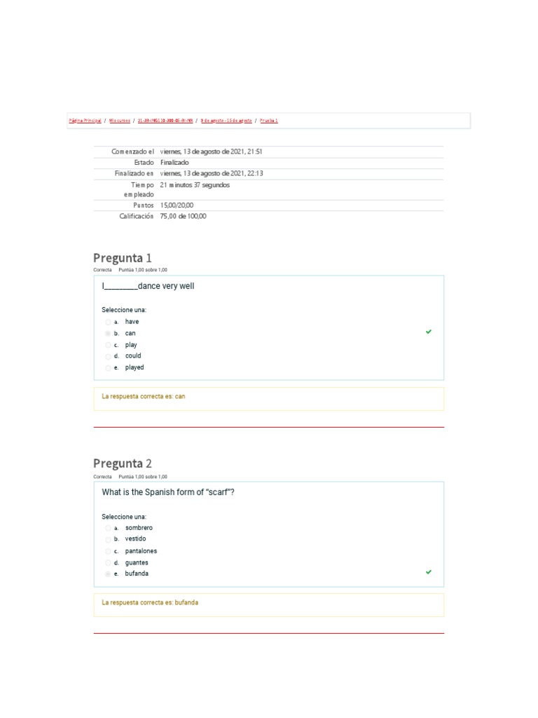 Prueba 1 - INGLES 2 | PDF