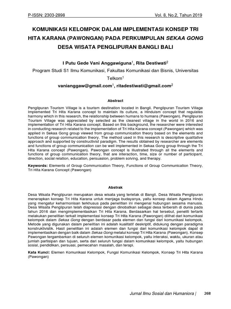 Putuindra, Jurnal Komunikasi Kelompok Dalam Implementasi Konsep Tri ...
