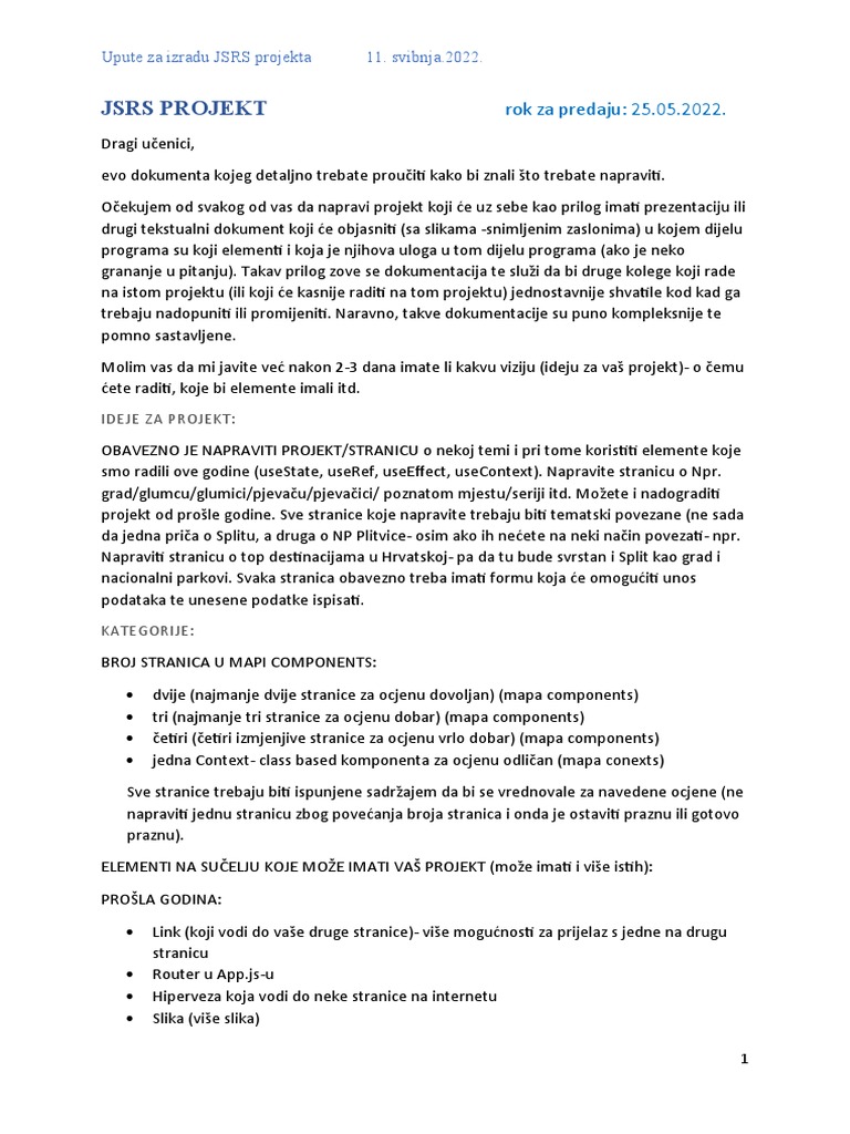 JSRS Projekt Upute Za Izradu 3 Godina | PDF