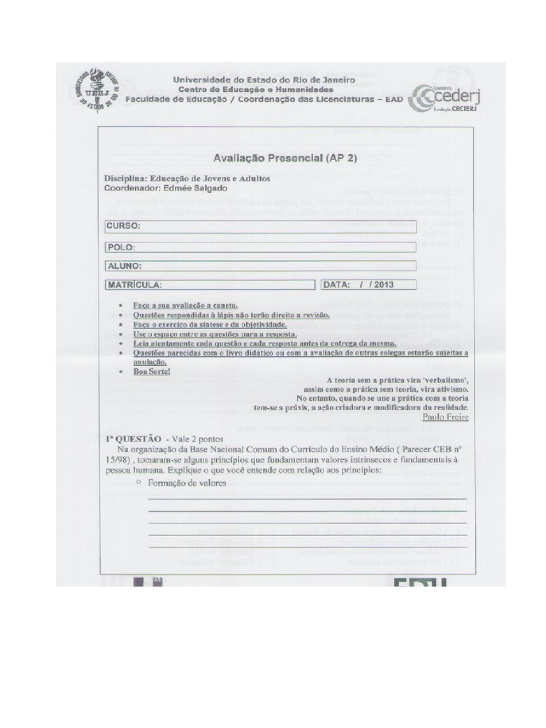 AP2 EJA 2013.1 Sem Gabarito | PDF