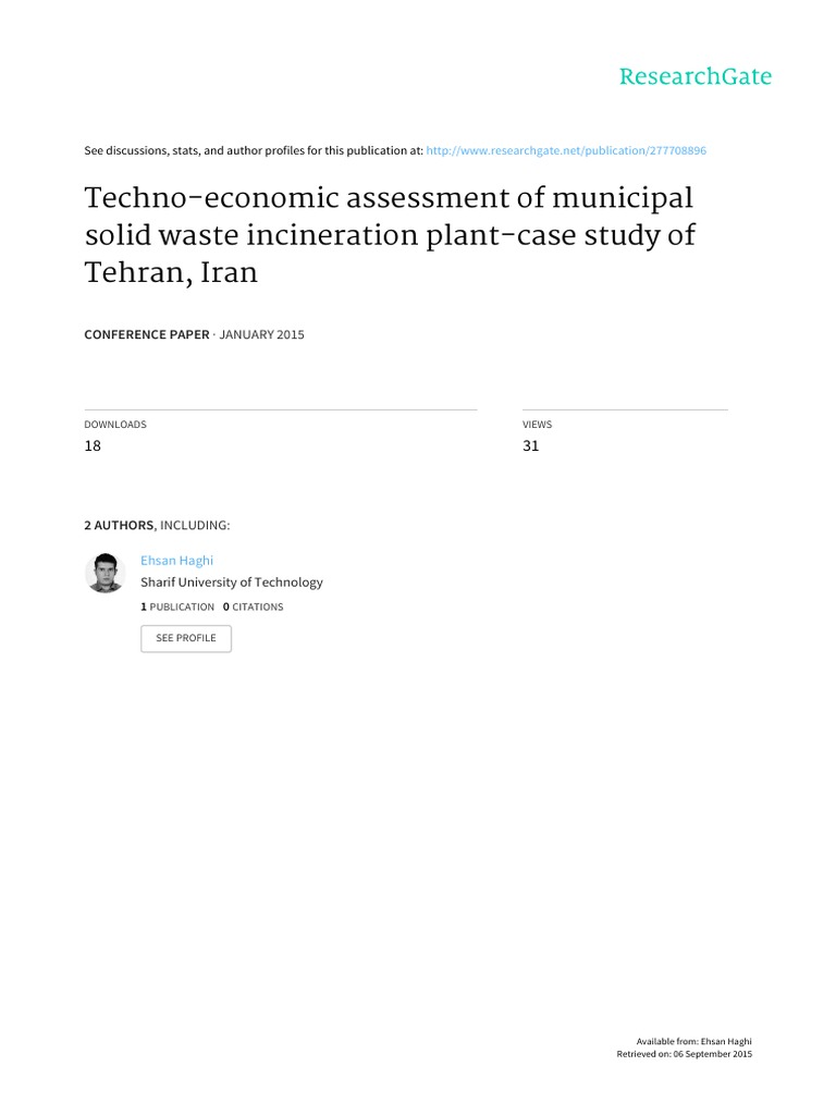 Techno Economic Assessment of Municipal Solid Waste Incineration Plant ...