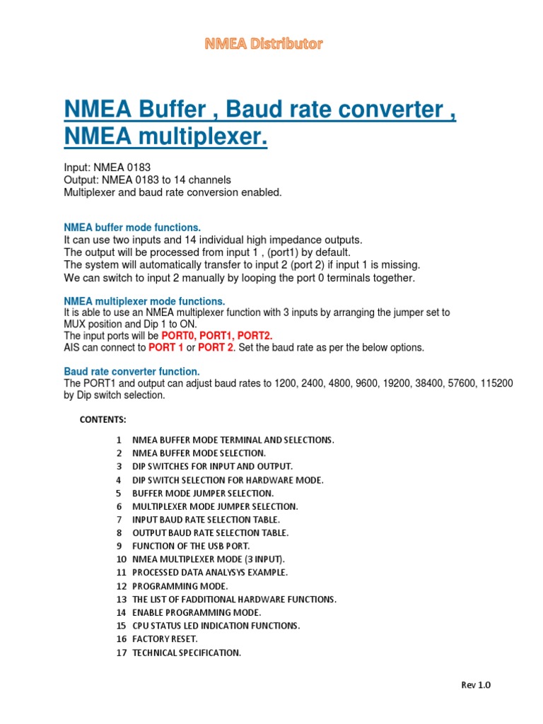 Nmea Buffer Baud Rate Converter Nmea Multiplexer Pdf Input Output