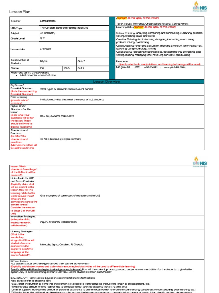 AP Chemistry - Daily Lesson Plan 2 | Download Free PDF | Learning ...