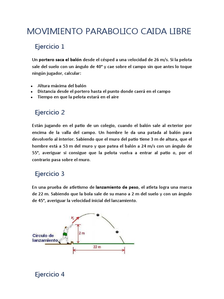 Problemas de Movimiento Parabólico y Caída Libre | PDF | Pelota | Proyectiles