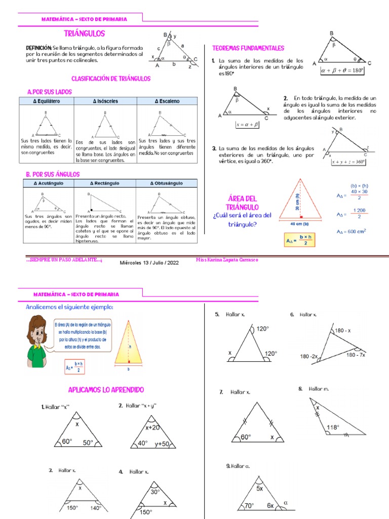 MATEMÁTICA - Triángulos y Sus Clases - Miércoles 10 Agosto | PDF ...