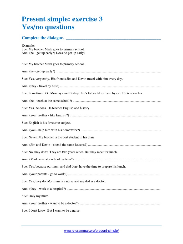 Present Simple Exercise Yes No Questions | PDF